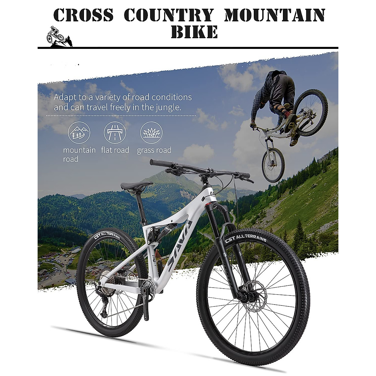 SAVADECK Carbon Fiber Mountain Bike Dual Suspension Bicycle,17'' Carbon Frame 27.5'' Wheel Adult Mountain Bicycle with M6100 12 Speed Soft Tail All Mountain/Trail MTB, Black Red 29x19''