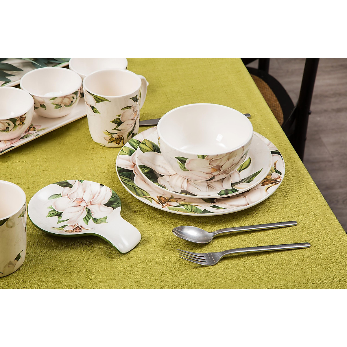 Bico Magnolia Floral Ceramic Bowls Set of 4, 26oz, for Pasta, Salad, Cereal, Soup & Microwave & Dishwasher Safe