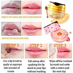 2 Pack Bee Lip Balm Honey Pot, Honey & Strawberry Lip Mask Propolis Lip Mask Moisturizing Hydrating Prevention Dry and Cracked Lip Scrubs Exfoliator (Honey+Strawberry)