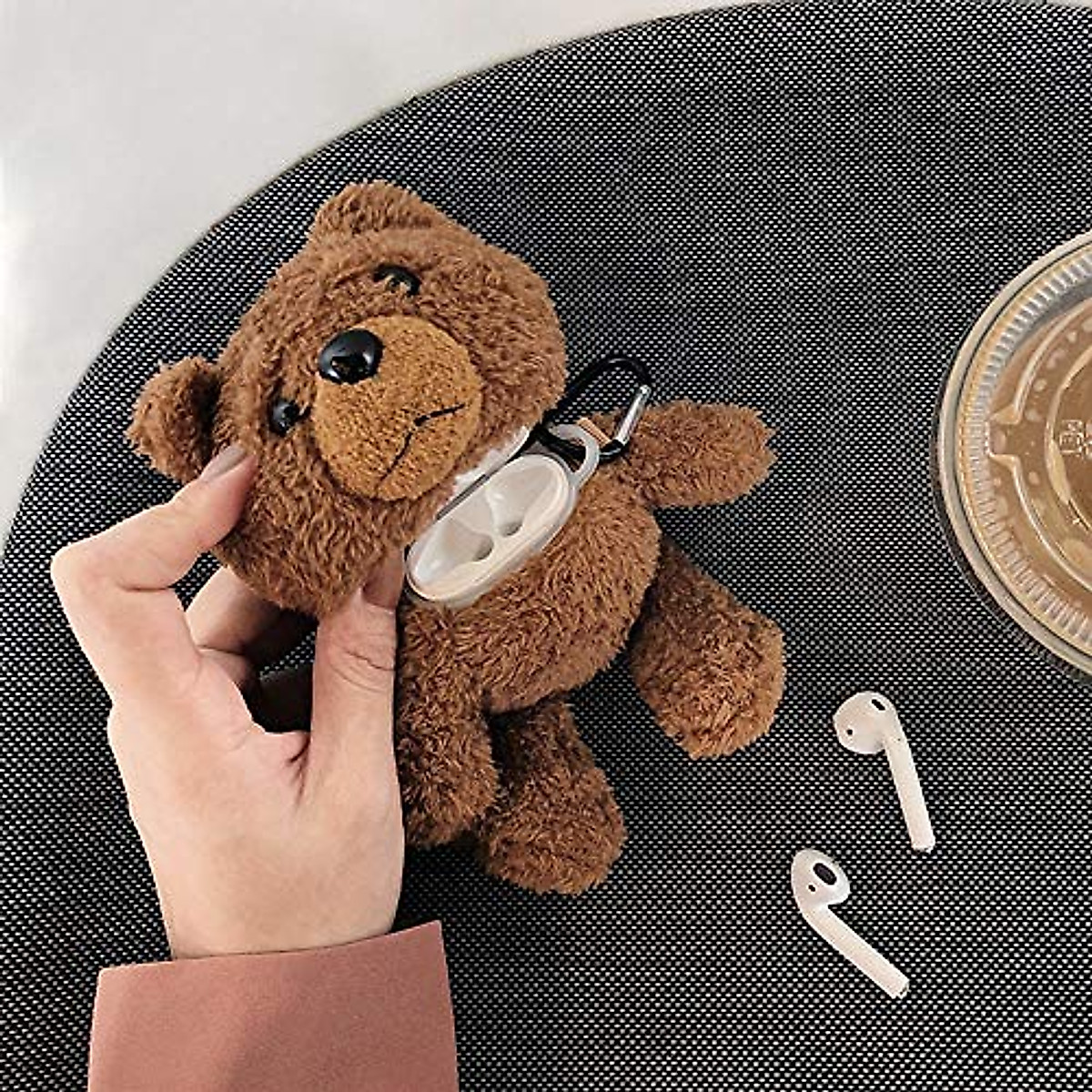 Guppy for AirPods Pro Case Girls 3D Cartoon Cute Teddy Bear Doll Plush Fluffy Warm Carrying Case Soft Protective AirPod Pro Case Cover Accessories for Airpods Pro 2019
