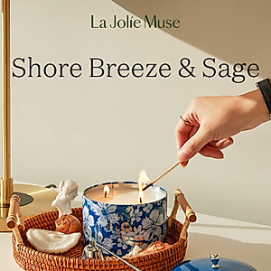 LA JOLIE MUSE Shore Breeze & Sage Scented Candle, 14.1 oz Large Candles Gifts for Women, 2 Wicks Candle for Home Scented, 50 Hours Long Burning