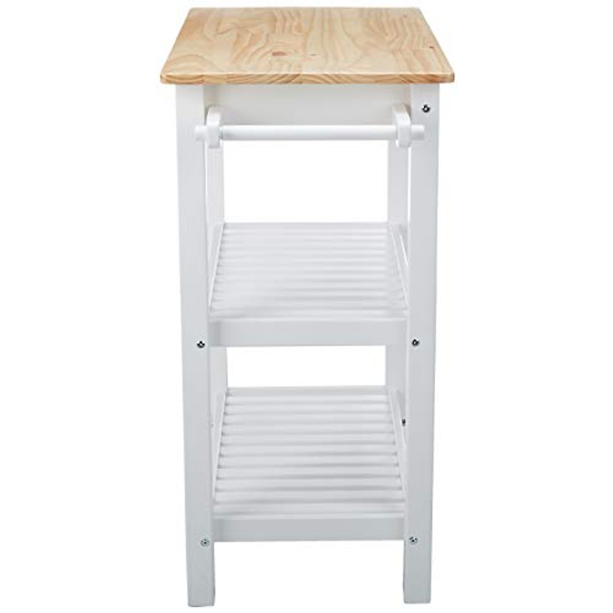 Amazon Basics Kitchen Island Cart with Storage, Solid Wood Top and Wheels, 35.4 x 18 x 36.5 inches, Natural / White