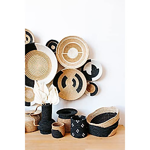 Small African Basket- Uvira/Rwanda Basket/Woven Bowl/Sisal & Sweetgrass Basket/Black, White