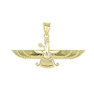 Elegant 14k Yellow Gold Persian Farvahar Faravahar Pendant Necklace, 22"