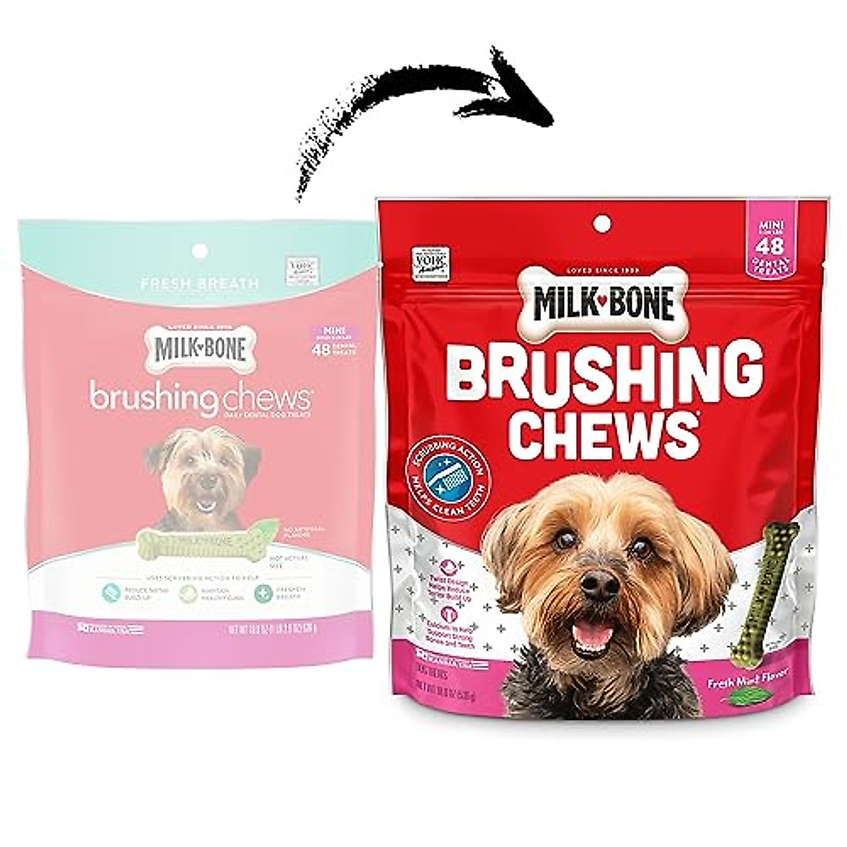 Milk-Bone Fresh Breath Brushing Chews, 48 Mini Daily Dental Dog Treats