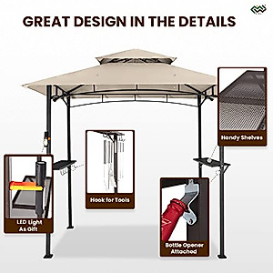 MEWAY 8x5 Grill Gazebo 2-Tiered Outdoor BBQ Canopy Tent, Beige