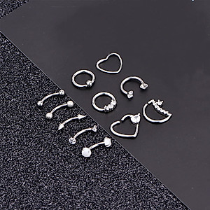 Briana Williams 16G Rook Earrings Stainless Steel Curved Barbell Eyebrow Rings Heart Moon Clicker Daith Piercing Captive Bead Horseshoe Hoop Earring for Cartilage Tragus Helix Piercing Jewelry