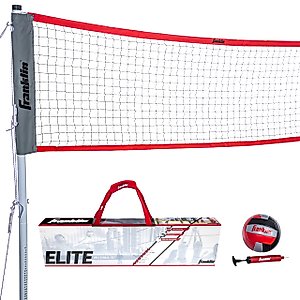 Franklin Sports Elite Volleyball Net Set - Includes Pro Style Volleyball with Pump, Poles/Net, Stakes, Ropes, Boundary Kit- Beach or Backyard Volleyball - Easy Setup