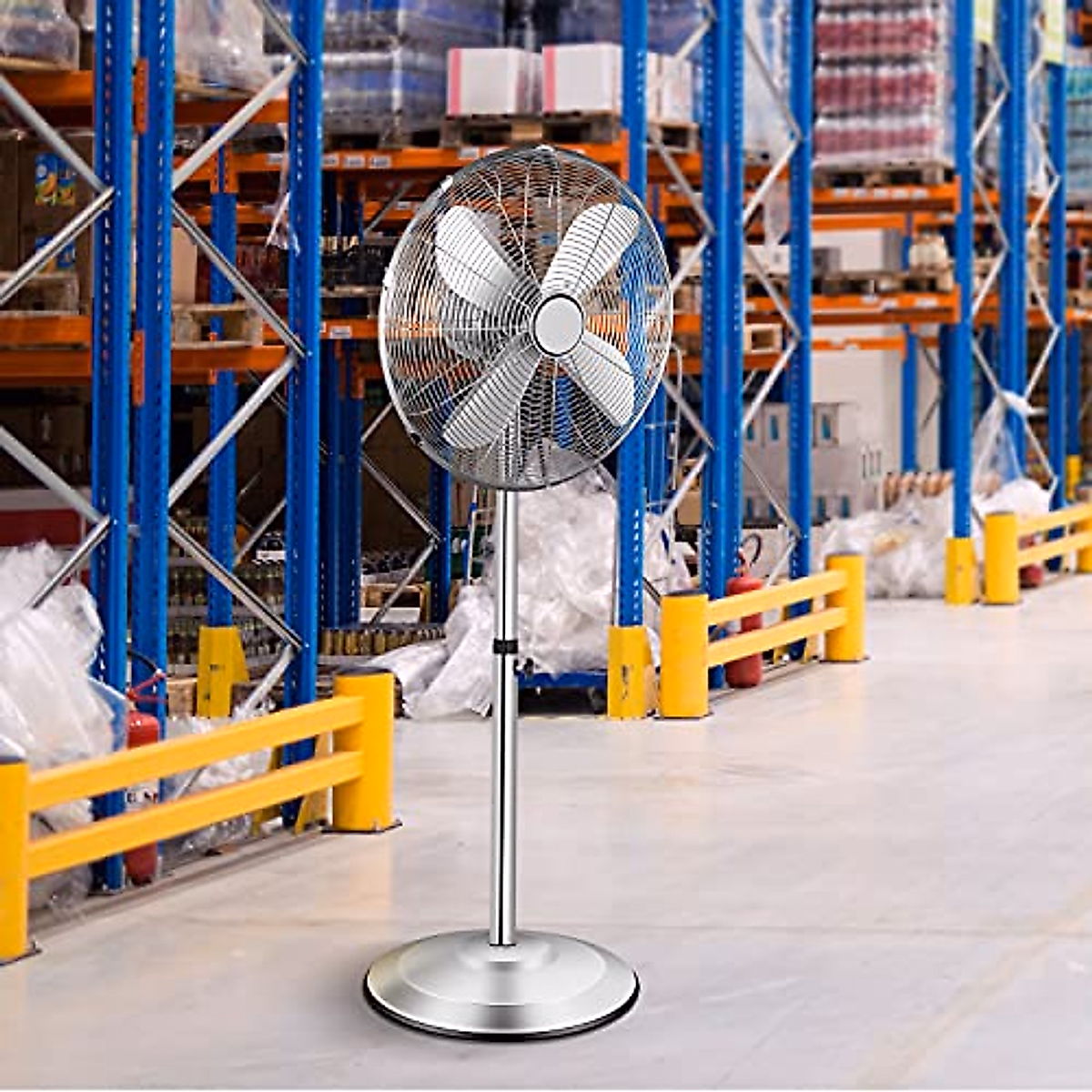 16 Inch Stand Fan, Adjustable Heights, Horizontal Ocillation 75°, 3 Settings Speeds, Low Noise, Quality Made Durable Fan, High Velocity, Heavy Duty Metal For Industrial, Commercial, Residential