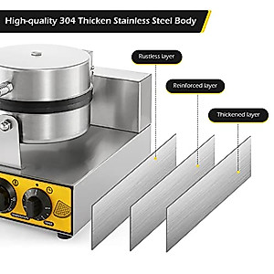 Dyna-Living Commercial Waffle Maker Electric Waffle Iron Nonstick Restaurant Flip Waffle Cones Maker Machine Waffle Bowl Maker for Household Bakeries Snack Bar 110V 1200W