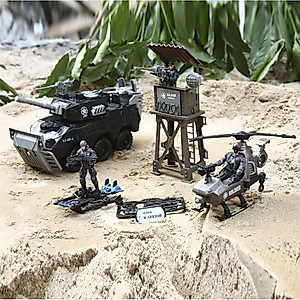 JOYIN 9 Pcs Boys Military Toy Play Set with Realistic Watchtower, Military Tank Toy, Mini Helicopter, Fancy Sci-fi Jet Board, Army Men Toy Soldiers Action Figures, Kids Fun Imaginative Play Toy Gifts