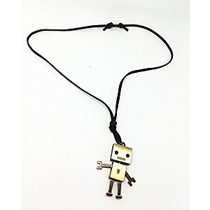 QTMY Robot Leather Chain Long Necklace Jewelry Choker Collar Pendant