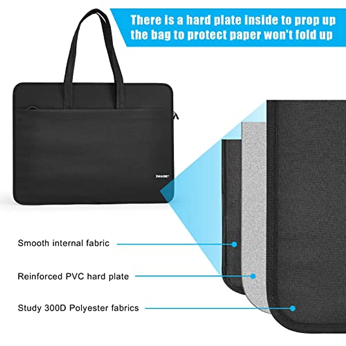 Art Portfolio Bag, IMAGE 23.6 in *17.7 in *3.14 in Black Art Carrying Storage Case, Waterproof Drawing board Bag with Shoulder Strap and Hidden Buckle for Artwork, Sketching and Drawing