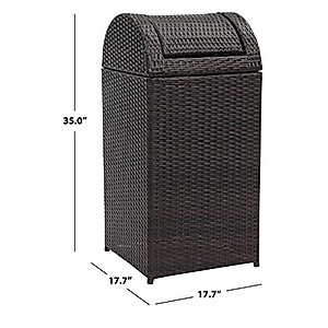 Safavieh PAT2511A Collection Bishop Outdoor Brown Wicker 18 Gallon Trash Bin