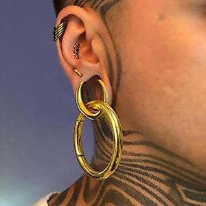 Earblity 2PCS 50mm Big Hoop Ear Hangers Weights For Stretching Ear Lobe Gold 316 Stainless Steel Piercing Ear Gauges Tunnels Earrings Stretcher Ear Plugs Body Jewelry