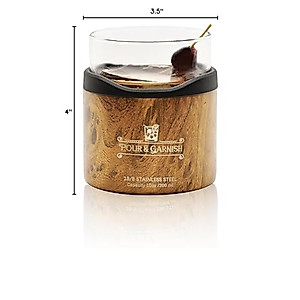 POUR & GARNISH Stainless Steel and Glass Insulated 10oz Cocktail Glass. Vacuum Insulated Double Walled Whiskey and Bourbon Lowball Glass. Old Fashioned Cocktail Glass.