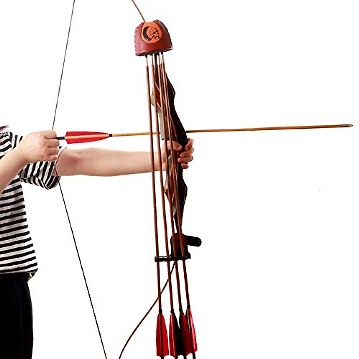 XIXILI Archery Arrow Quiver Longbow Leather Slide-On Quiver Holder 4/6-Arrows,Quick Disconnect Release Lock Mounting Archery Recurve Bow Arrow Case for Outdoor Hunting Shooting (S)