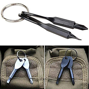 2 sets (4 pieces) Portable Keychain Screwdrivers, Mini Screwdrivers, Outdoor Emergency Gadgets (black and silver)