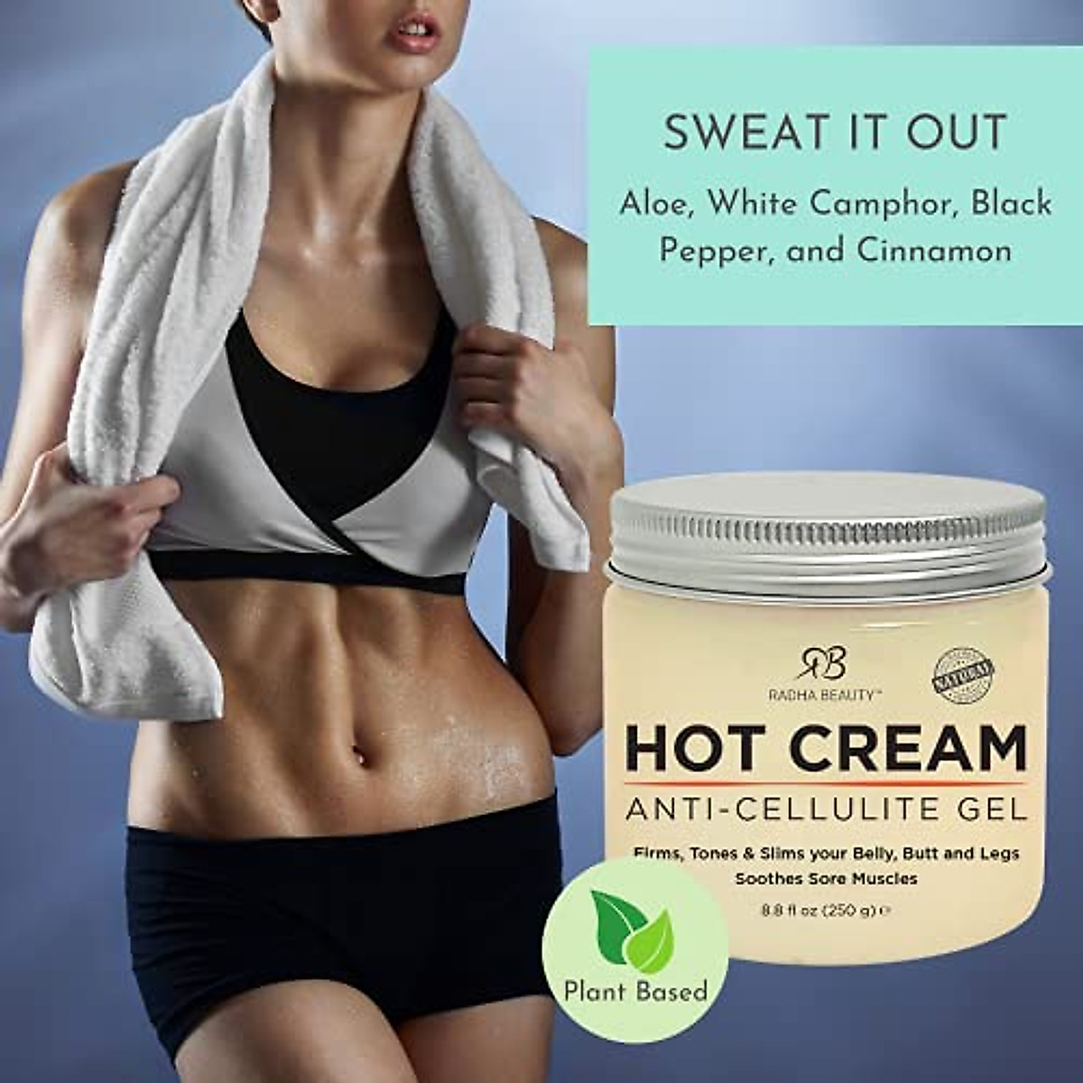Radha Beauty Hot Cream - 100% Natural Thermogenic Cream, Increase Sweat and Shed Excess Water During Exercise. for Men and Women - Deep Tissue Massage Muscle Relaxer
