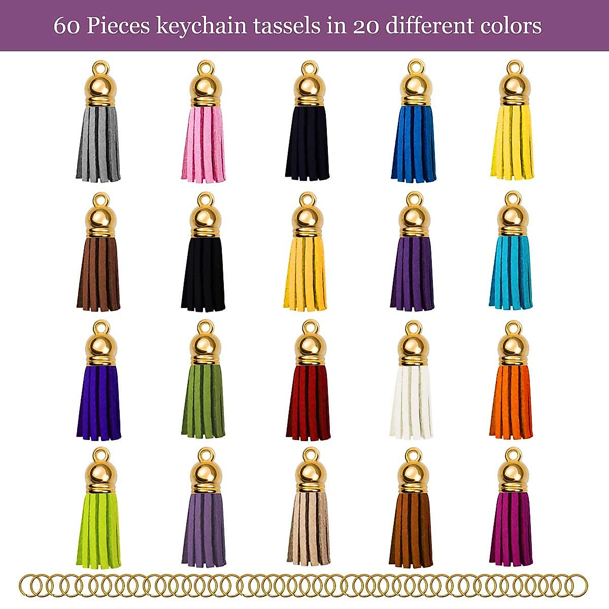 Tassels for Keychains Faux Suede Tassel for DIY Jewelry Making 60 Pcs Leather Keychain Charms Bulk & 60 Pcs Jump Rings Key Chain Rings Bulk for Cellphone Straps Pendants Crafts