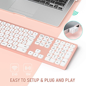 seenda Backlit Wireless Keyboard, 2.4GHz Ultra Slim Rechargeable Keyboard, Illuminated Wireless Keyboard for Computer, Laptop, Desktop, PC, Surface, Smart TV, Windows 10/8/7 (Rose Gold)