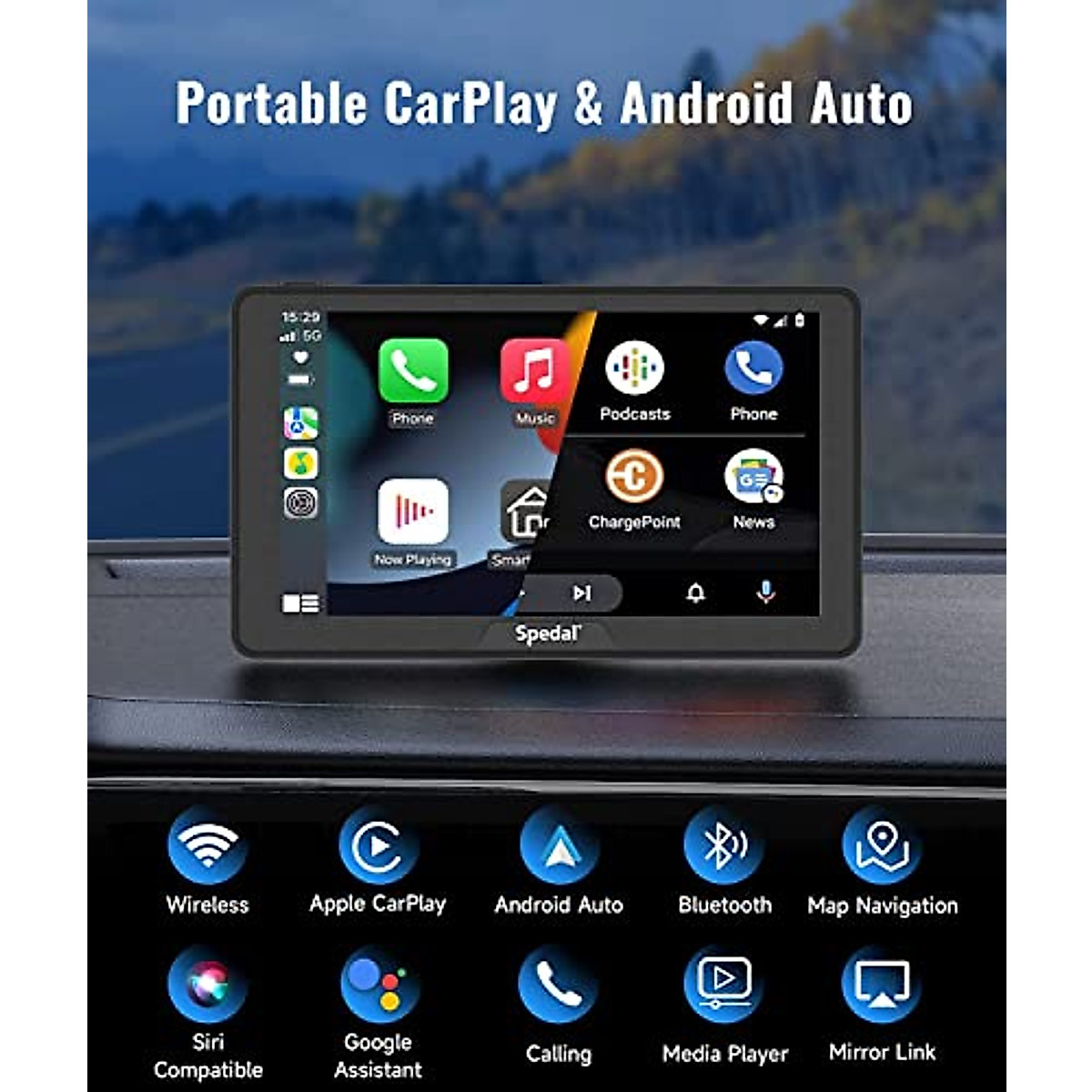 2023 Newest Portable Car Stereo with Wireless CarPlay and Android Auto, Spedal NaviCam-786 Apple CarPlay Dash Mount Car Screen, 7" IPS Touchscreen, Mirror Link/Bluetooth/Navigation/Voice Control