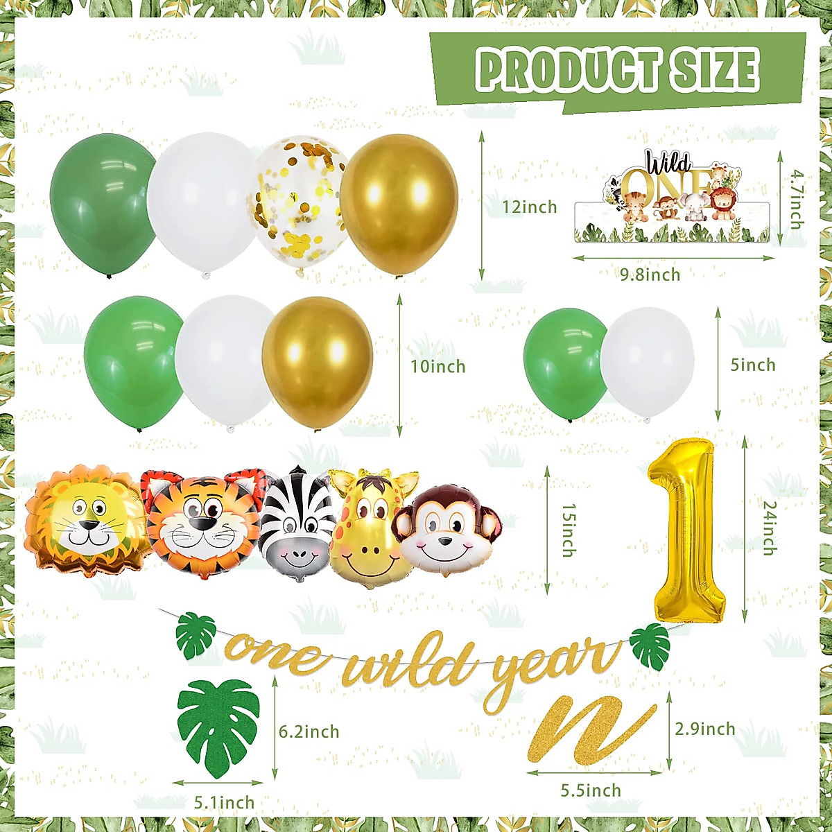 Wild One party Decorations, 150 Pcs Jungle Animal Party Supplies Decor for Boy Girl Birthdays with Banners Cake Topper Cupcake Topper Cupcakes Wrappers Balloons Backdrop Tablecloth Centerpieces