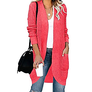 ZESICA Women's 2023 Fall Long Sleeve Open Front Cardigans Casual Lightweight Soft Chunky Knit Draped Sweaters Outerwears,Watermelon,Medium