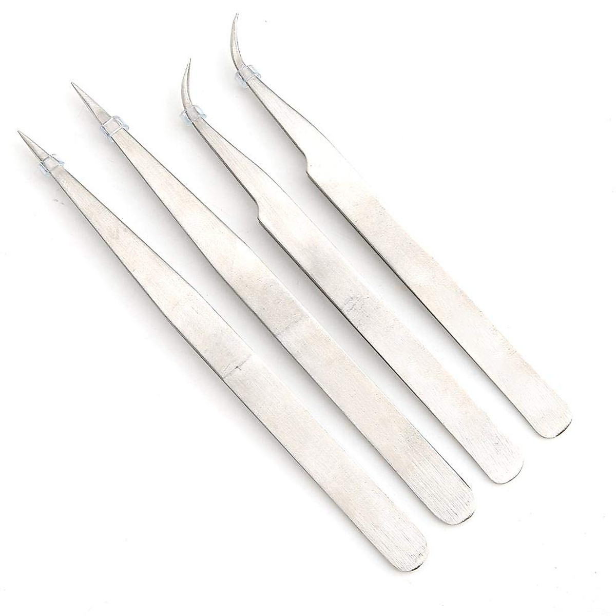 HEEPDD Tweezers, 4PCS Serger Tweezers with Serrated Tips Serrated Bent Tweezers Tips Stainless Steel Straight Tweezer Tip Curved Anti Static Tweezers Sewing Machine Accessory