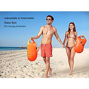 Luxtude Swim Buoy Float for Open Water Swimming, 20L Waterproof Dry Bag Swimming Bubble Safety Float with Adjustable Waist Belt for Safe Swim Training, Triathletes, Kayaking, Snorkeling and Rafting