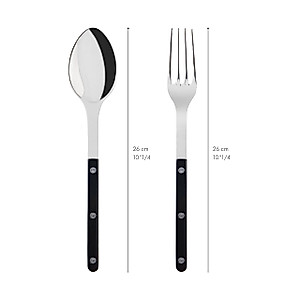 SABRE PARIS - 2-Piece Serving Set - Bistrot Collection - Large Fork & Large Spoon - Stainless Steel & Nylon - Dishwasher Safe - Black - Brilliant Finish