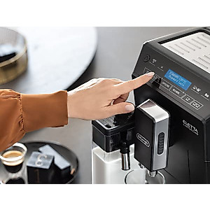 Delonghi super-automatic espresso coffee machine with an adjustable grinder, double boiler, milk frothermaker for brewing espresso, cappuccino, latte, macchiato & Flat white. ECAM44660B Eletta, 1 liters