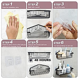 FULL TREND Corner Shower Caddy, 2Pack Shower Organizer Shelves with 6 Adhesive Hooks, No Drilling Shower Shelf Organizer Rustproof Storage Rack for Bathroom, Toilet, Kitchen (Black)