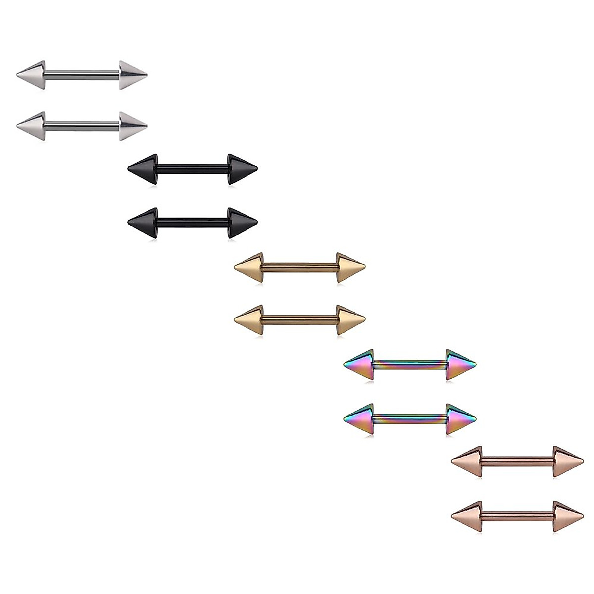 Ruifan 316L Stainless Steel Spike Nipple Shield Barbell Ring Bar Body Piercing Retainer 14G 1/2Inch 10PCS