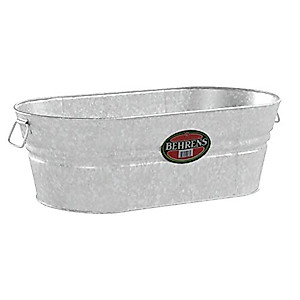 Behrens 16 Gallon Round Galvanized Weatherproof Steel Tub with Wire Handle and Offset Bottom for Indoor Home and Outdoor Garden Use, Silver