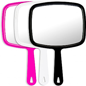 DecorRack Large Hand Mirror, Multi-Purpose Mirror with Hanging Hole in Handle Ideal for Travel, Makeup, Desk, Grooming, and Shaving, Random Color 5.5" W x 6.6" L