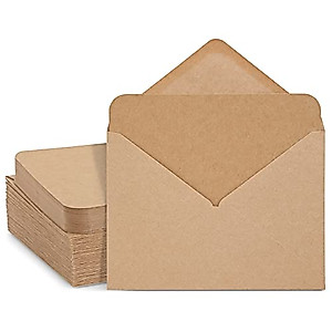 Sustainable Greetings 48 Pack Blank Brown Cards with Envelopes, 5x7 Postcards for Wedding Invitations, Open When Letters (Rounded Corners, A7)