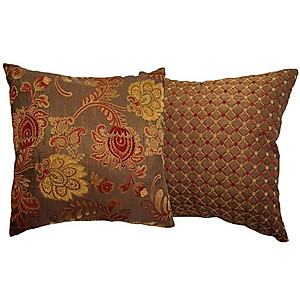 14x14 Burgundy and Gold Bulbs Brocade Decorative Throw Pillow Cover (Reino Collection)