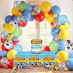 Toy Balloons Arch Story Birthday Party Decorations Backdrop Tablecloth 151pcs Garland Kit Balloons Cloud Birthday Cake Toppers Kids Cow Print Latex Balloons 1st 2nd 3rd Birthday Party Decorations