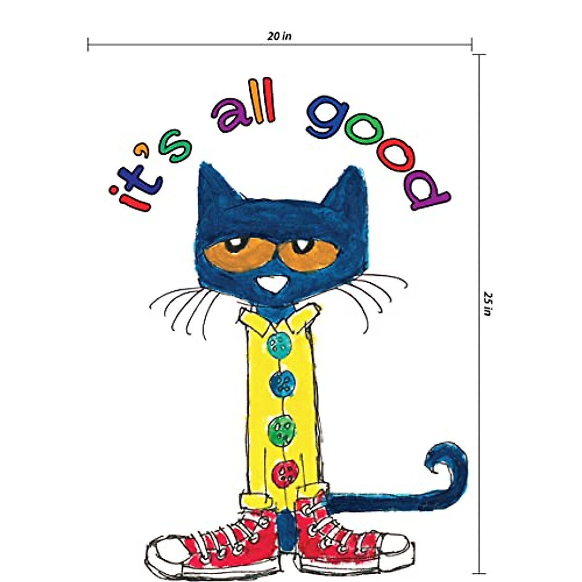 Kids Bedroom Nursery Pete The Cat Decal Home Art Picture Book Cat Design Vinyl Wall Decal | 20" x 25" Adhesive Living Room Cartoon Cat Character Decor Vinyl Wall Decoration Sticker