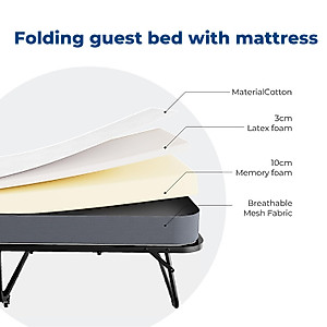 Umidex Folding Bed, (with 5.2" Thick Memory Foam Mattress), 79 * 35inch, Portable Foldable Adult with Mattress for Guest use, Metal Folding Frame, Reinforced Metal mesh, can Hold up to 550 lbs