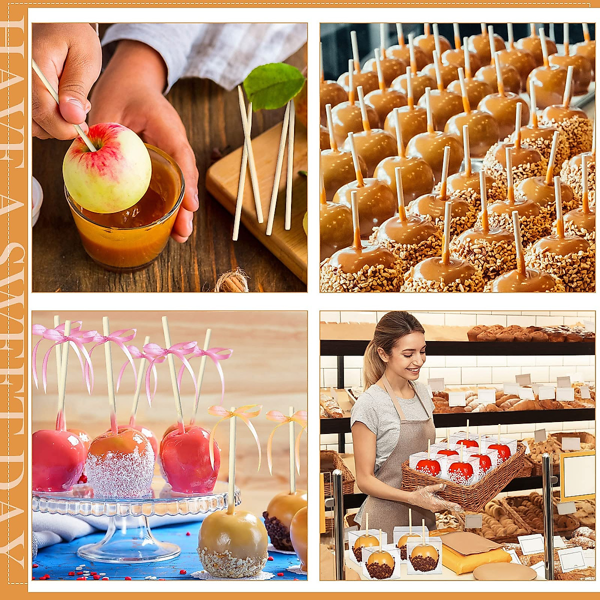 80 Pcs Candy Apple Boxes with Hole and Sticks Clear Candy Boxes for Wedding Transparent Plastic Caramel Apple Boxes for Wedding Baby Shower Party Cake Pops Cookies Chocolates Gift 4 x 4 x 4 Inch