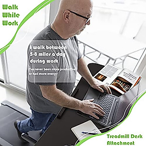 Nnewvante Treadmill Desk Attachment,Treadmill Laptop Holder for Tablets Laptops,Bamboo Laptop Stand for Treadmill Workstation Handrail up to 35.5", Black
