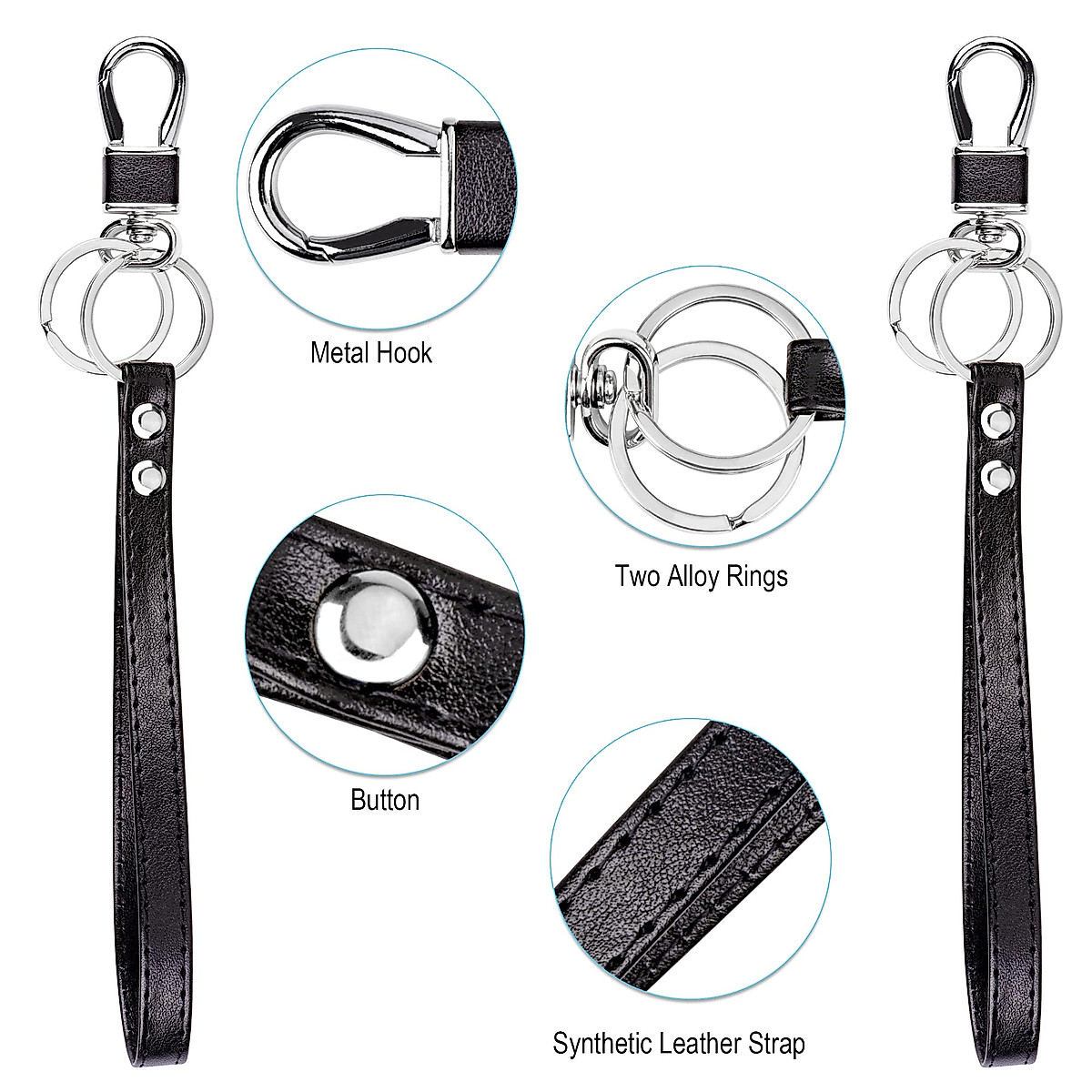 Amazon Essentials - Lanyard Keychain with Detachable Alloy Metal Rings Metal Rings (black)