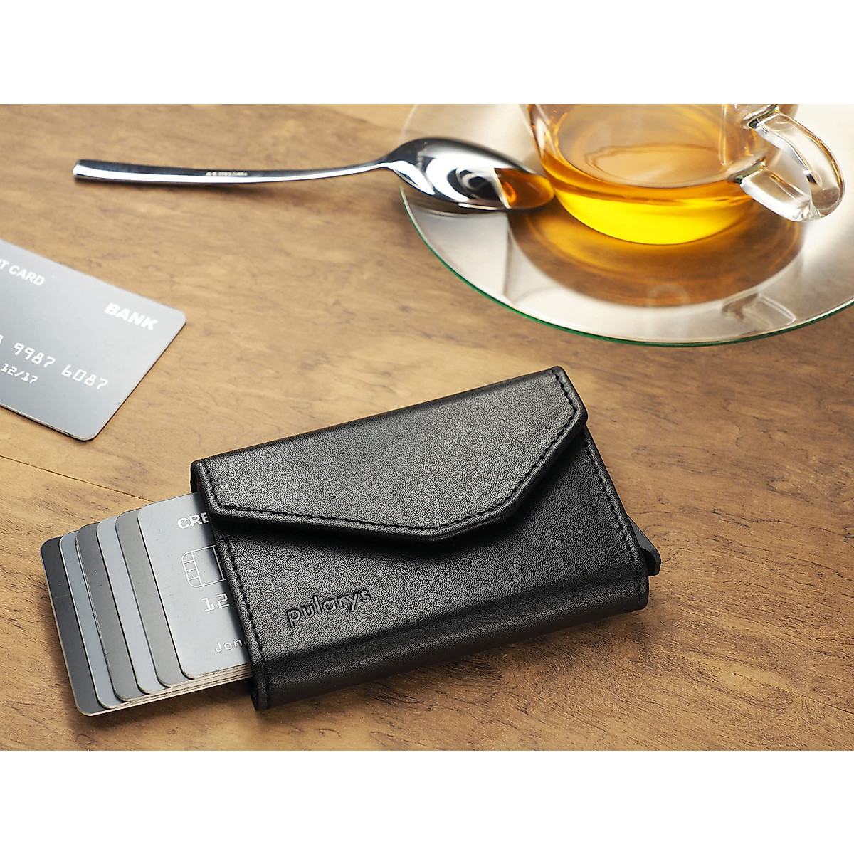PULARYS Mini Wallet RAVEN - Multifunckion Credit Card Case - Italian Leather - RFID blocking - Size: 6.5 x 10 x 2.5 cm - Space for up to 7 Cards - Classic Design
