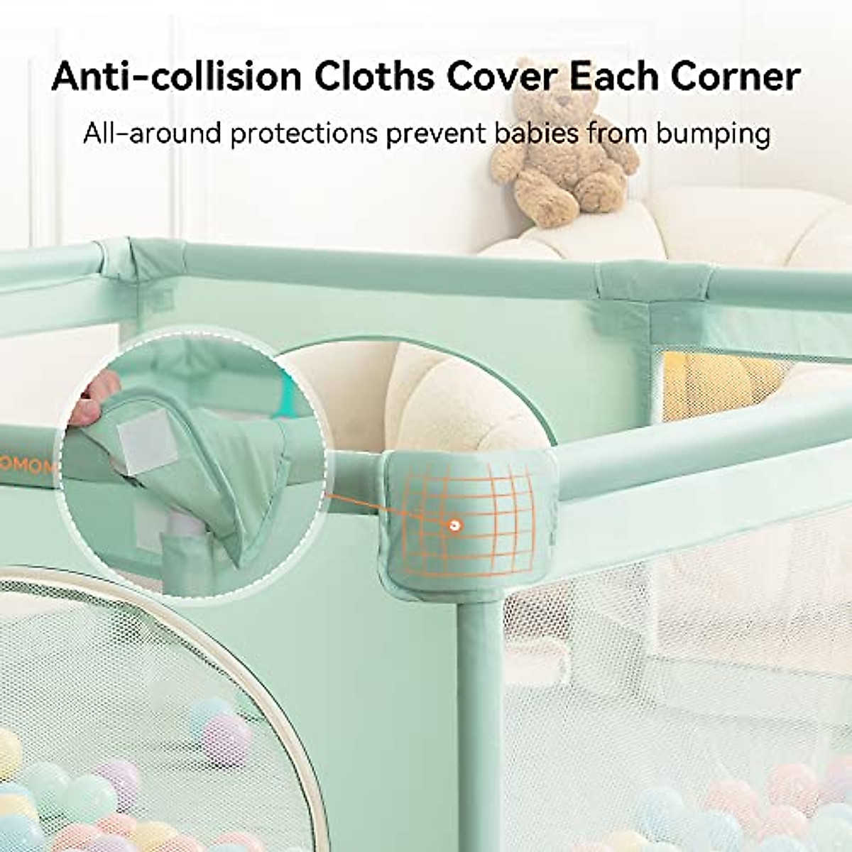 COMOMY Playpens for Babies and Toddlers, 79"x71" Baby Playard Extra Large, Safe and Non-Slip Baby Fence, Full Mesh Design, Indoor & Outdoor Kids Activity Center, Baby Play Pens (Dark Green)