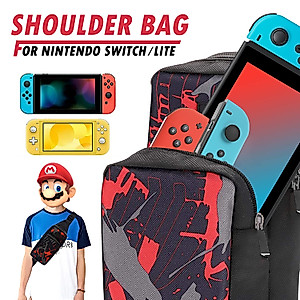 GOLDCHAMP Switch Travel Bag, Portable Nylon Water Resistant Shoulder Bag Storage Backpack, for Nintendo Switch Console/Dock/Switch Accessories, Chest Bag compatible with Nintendo Switch