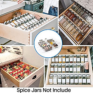 Spice Drawer Organizer, 4 Tiers 2 Set Clear Acrylic Slanted in Drawer Seasoning Jars Insert, Expandable From 13" to 26", Hold up 56 Spice Jars Kitchen Drawer Countertop Rack Tray (Jars not Include)