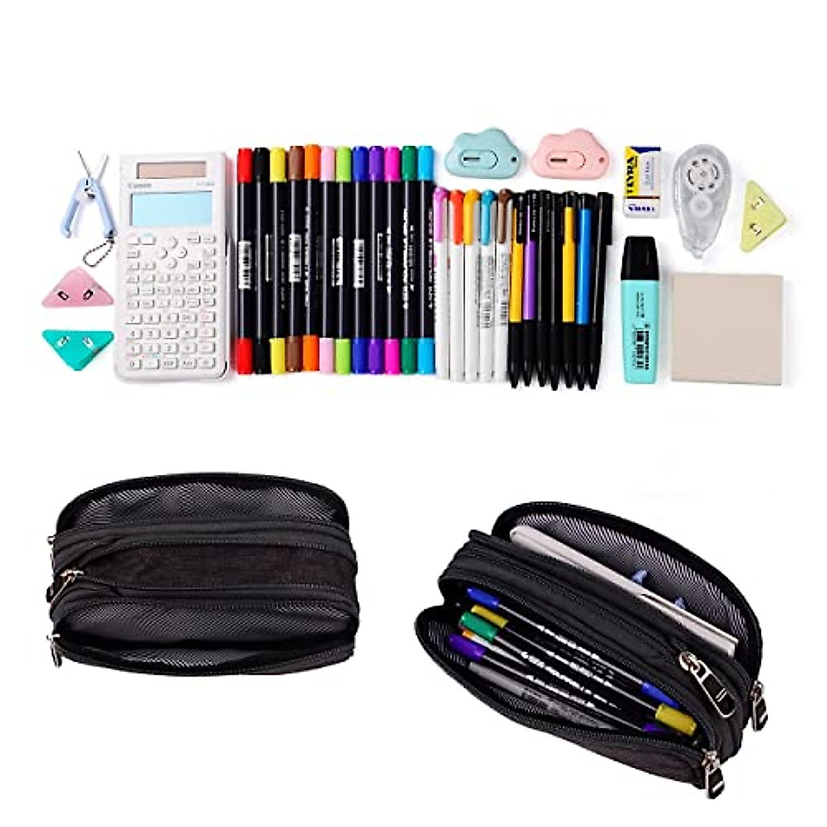 only warm Large Pencil Case with Zipper Multi-Function Compartment Large-Capacity 100PC Pen Soft Fabric Cheap(Gray21)