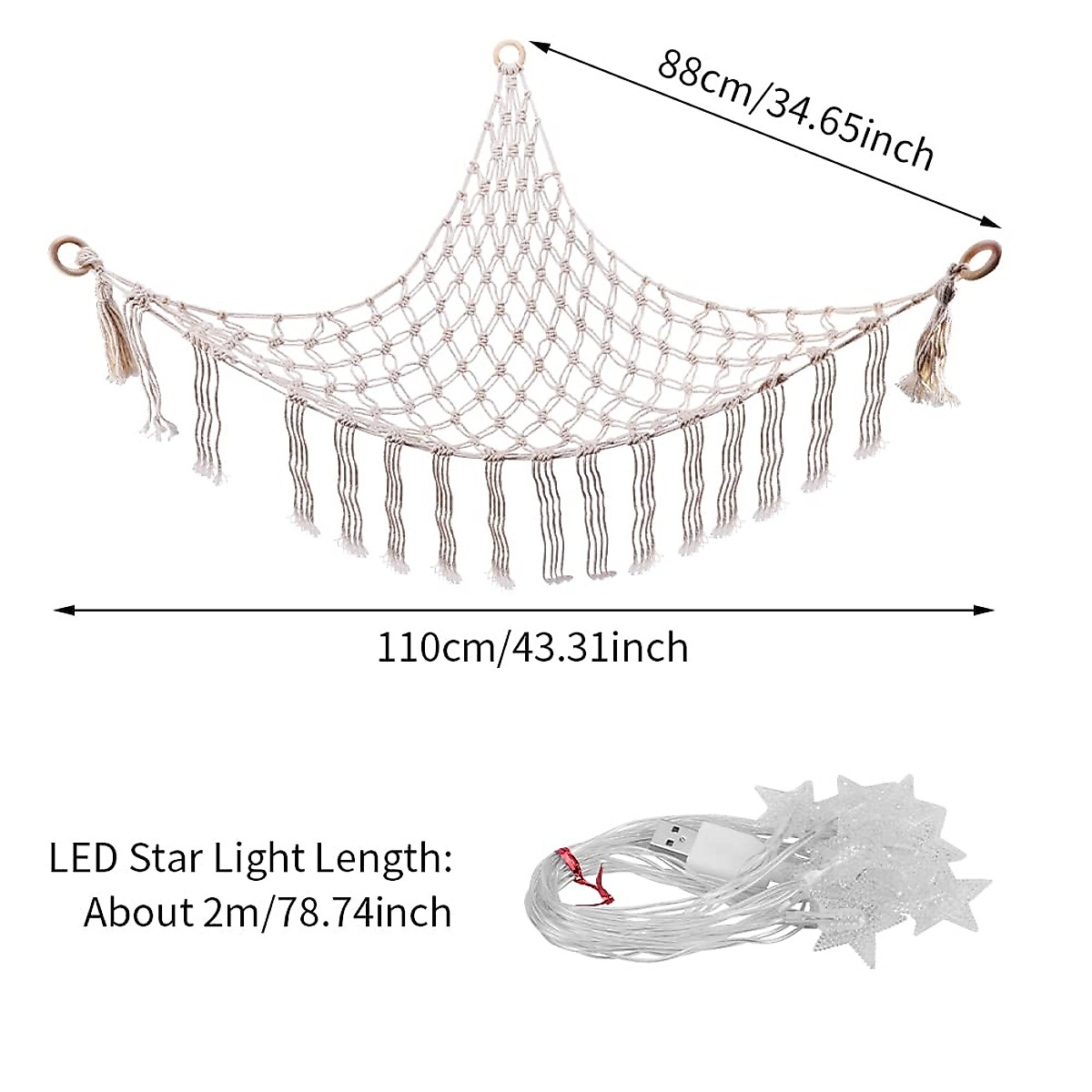EKDJKK Stuffed Animal Hammock Macrame Plush Toy Net Hammock for Stuffed Animals with Light Pet Net for Stuffed Animals Corner Hanging Stuffed Animal Storage Holder Teddy Bear Net for Kids Room